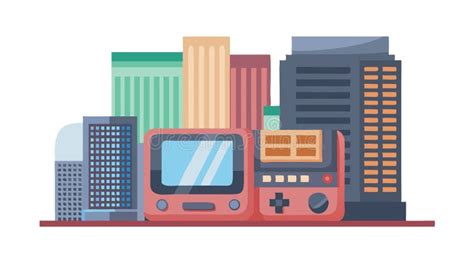 Retro Computing In Modern City Tech Evolution Vector Design