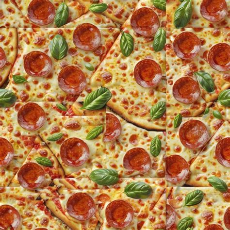 Seamless Supreme Pizza With Cheese Pepperoni And Basil Stock