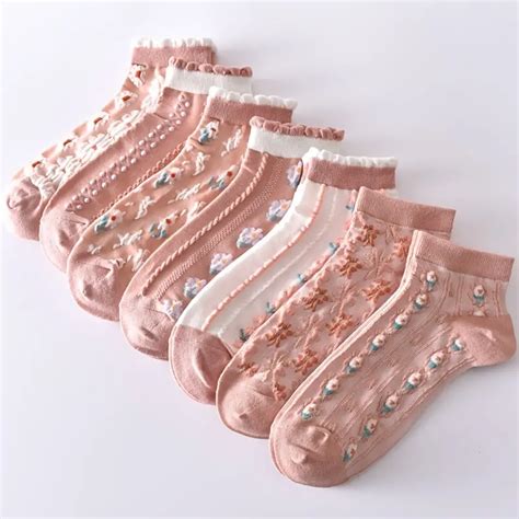 6 Pairs Flower Bubble Cable Crew Socks Lightweight Comfy Mid Tube Socks