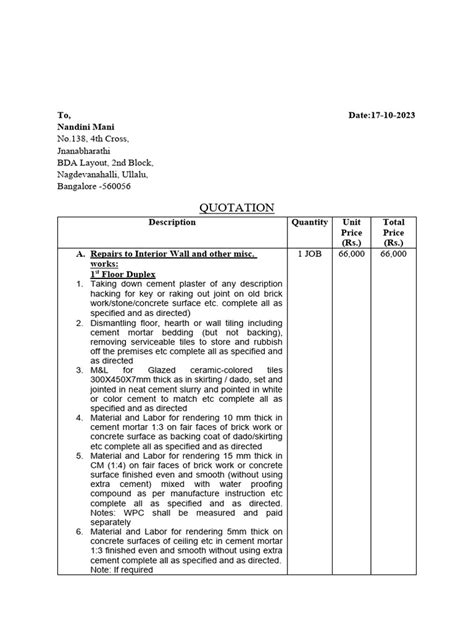 Nandini Quotation Pdf Structural Engineering Architectural Design