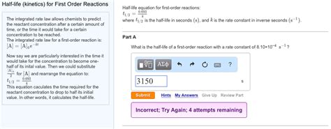 Solved Half Life Kinetics For First Order Reactions Chegg Com