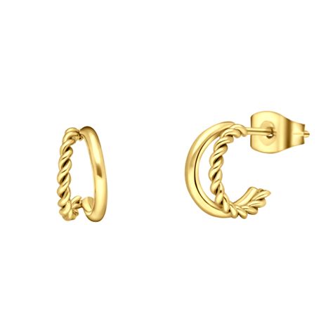 Stalen Goldplated Oorbellen Hart Met Zirkonia Lucardi NL