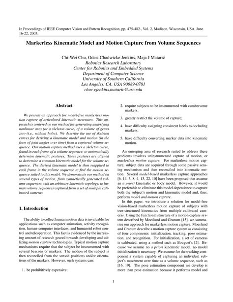 Pdf Markerless Kinematic Model And Motion Capture From Volume Sequences