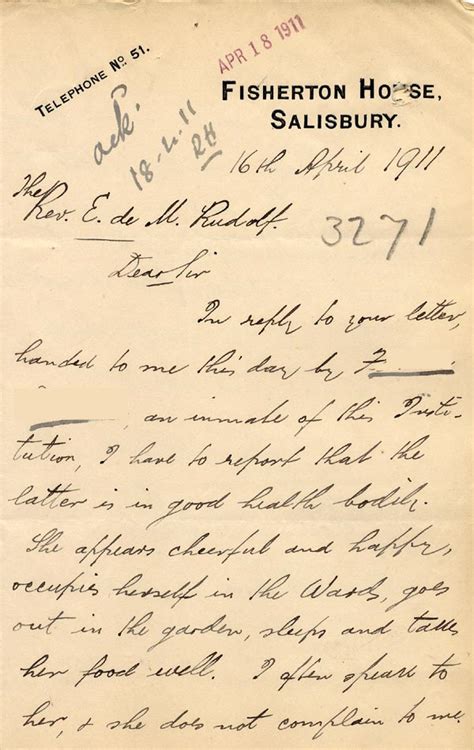 Hidden Lives Revealed Letter From Fisherton House Asylum Salisbury To Edward Rudolf