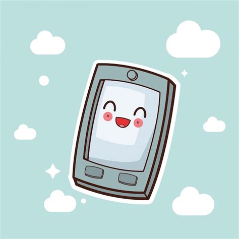 귀여운 스마트 폰 캐릭터 만화 프리미엄 벡터
