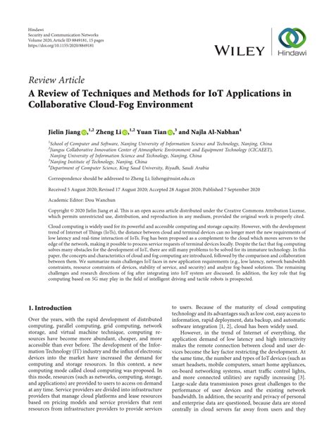 Pdf A Review Of Techniques And Methods For Iot Applications In Collaborative Cloud Fog Environment