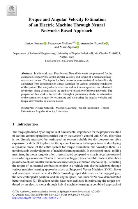Pdf Torque And Angular Velocity Estimation Of An Electric Machine Through Neural Networks