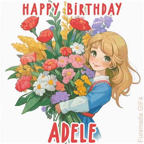 Happy Birthday Adele With Anime Style Girl And Flowers Download On