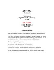 Previous Midterm With Answers ASTRO Section Prof McLean Dept Physics Astronomy UCLA