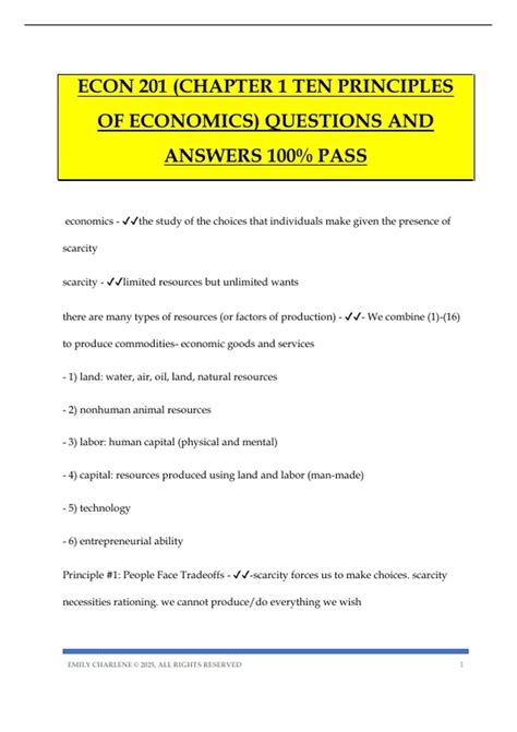 Econ 201 Chapter 1 Ten Principles Of Economics Questions And Answers 100 Pass Econ 201