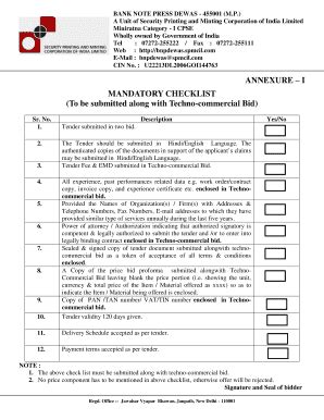 Fillable Online ANNEXURE I MANDATORY CHECKLIST To Be Submitted Along