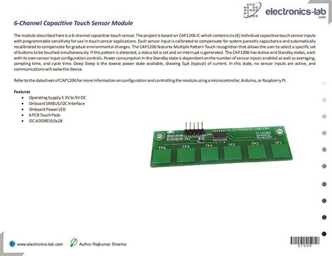 6 Channel Capacitive Touch Sensor Module Electronics Lab Com