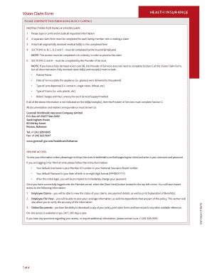 Vision Claim Form HEALTH INSURANCE Generali Gw Fill And Sign