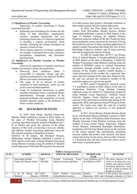 An Investigation Of Weather Forecasting Using Machine Learning Techniques Pdf