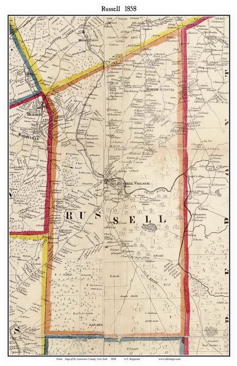 Russell New York 1858 Old Town Map Custom Print St Lawrence Co