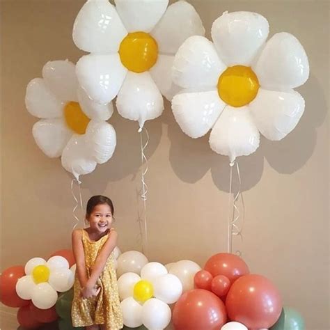 ลูกโป่งฟอยล์ดอกเดซี่สีขาว หลายขนาด ดอกทานตะวัน ลูกโป่งอาบน้ําเด็ก วัน