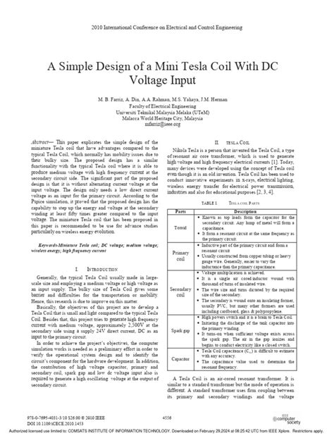 A Simple Design Of A Mini Tesla Coil With Dc Voltage Input Pdf Science And Mathematics