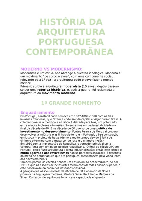 HistóRIA DA Arquitetura Portuguesa ContemporâNEA HISTÓRIA DA ARQUITETURA PORTUGUESA Studocu