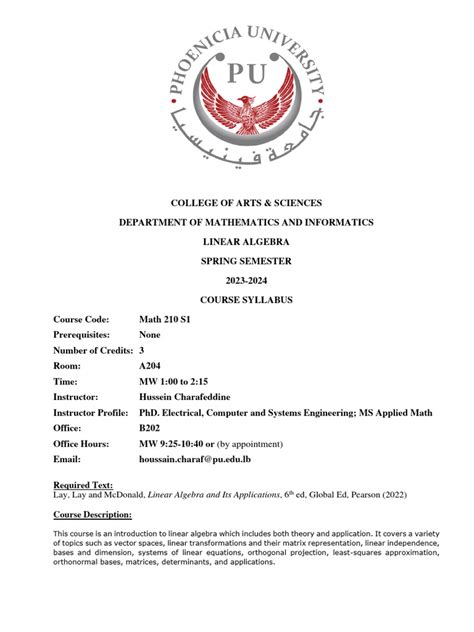 Math 210 Syllabus Spring 2023 2024 Hsharafeddine Pdf