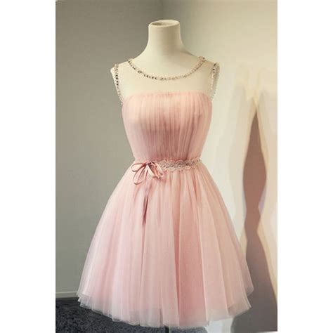 Ball Gown Illusion Neckline Open Back Short Light Pink Tulle Corset