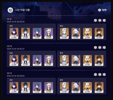 원신 5 1 나선비경 12층 픽률과 파티 조합 정리