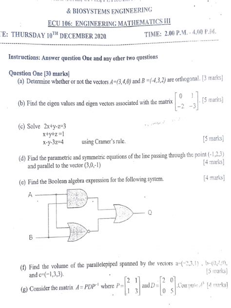 Ecu106 Mathematics For Engineers 3 Pdf Eigenvalues And Eigenvectors