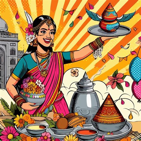 인도의 마하라슈트라에서 구디 파드와 달 신년 축제 프리미엄 Ai 생성 벡터