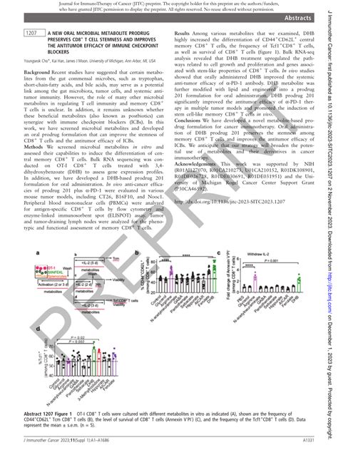 Pdf 1207 A New Oral Microbial Metabolite Prodrug Preserves Cd8 T
