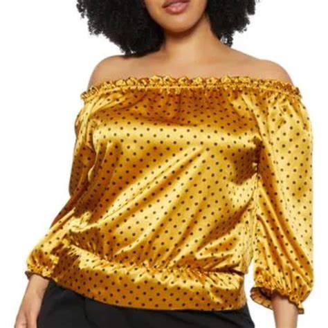 Passion Of Essence Tops Plus Size Polka Dot Off The Shoulder Top