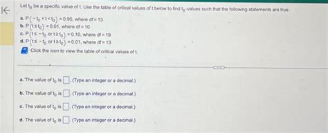 Solved Let T Be A Specific Value Of T Use The Table Of Chegg Com