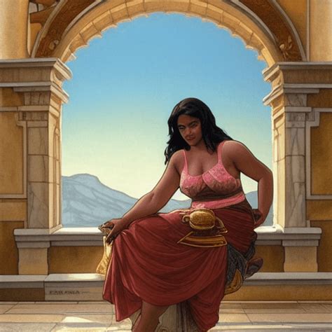 Full Body Realistic Dark Skinned Plus Size Greek Woman Sitting On
