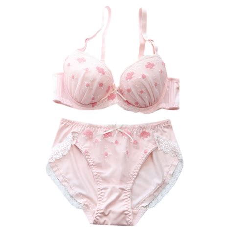 Tumblr Aesthetic Japanese Lace Girly Dot Flower Sweetie Heart Bra Set