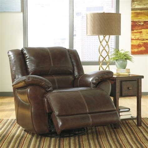 Ashley Furniture Lenoris Leather Swivel Rocker Recliner In Coffee