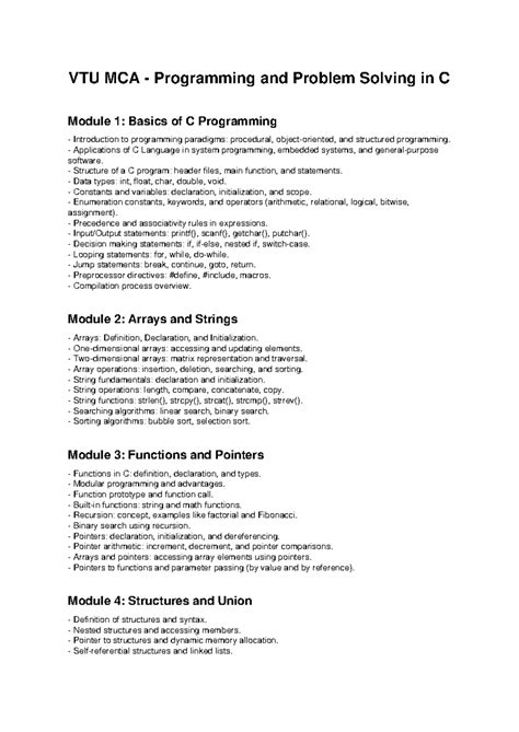 Vtu Mca Programming And Problem Solving In C Notes V2 Studocu