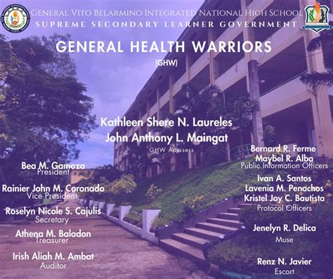 congratulations to the newly appointed general health warriors ghw of gen vito belarmino inhs