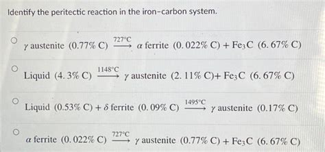 Solved Identify The Peritectic Reaction In The Iron Carbon