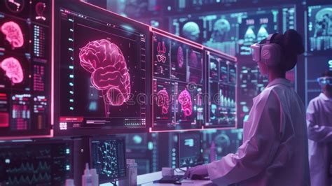 Innovative Virtual Reality Technology Analyzing Brain Activity Data Stock Illustration