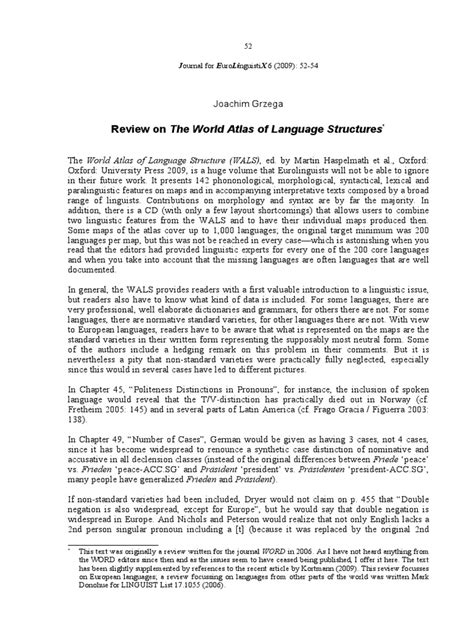 Review On The World Atlas Of Language Structures Joachim Grzega Pdf