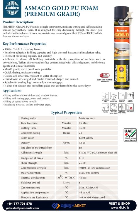 Asmaco Pu Foam Gold Universal Multi Foam 750ml