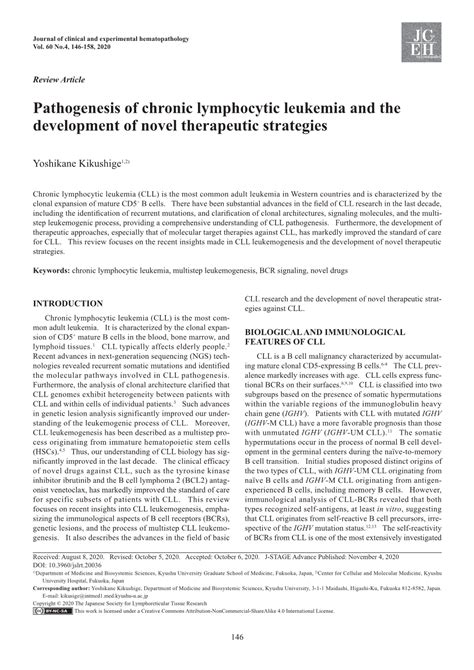 Pathogenesis Of Chronic Lymphocytic Leukemia And The Development Of
