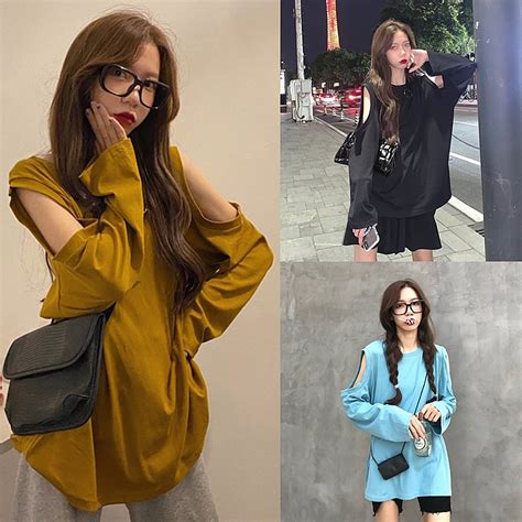 X StyeNew Korean Style Loose Pure Cotton Sexy Hollow Off Shoulder