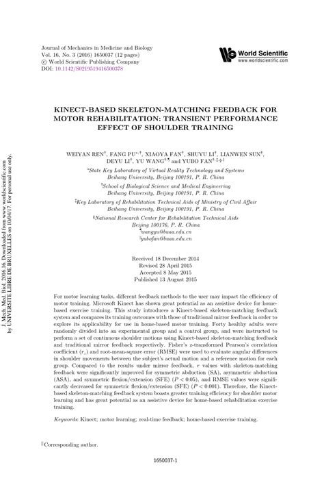 Pdf Kinect Based Skeleton Matching Feedback For Motor Rehabilitation Transient Performance