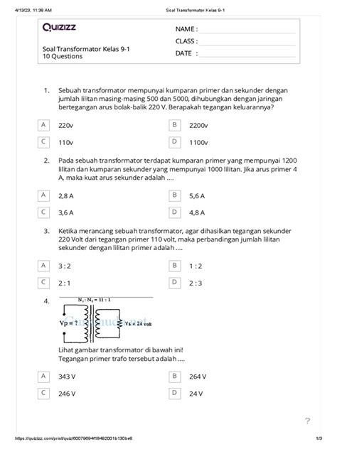 Soal Transformator Kelas 9 2 Pdf