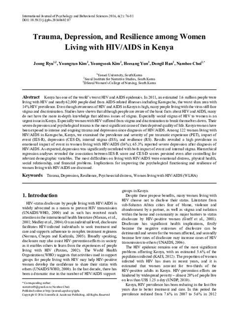 Pdf Trauma Depression And Resilience Among Women Living With Hiv