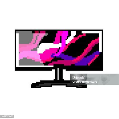 Monitor Neon Game Game Pc Ilustrasi Vektor Seni Piksel Ilustrasi Stok