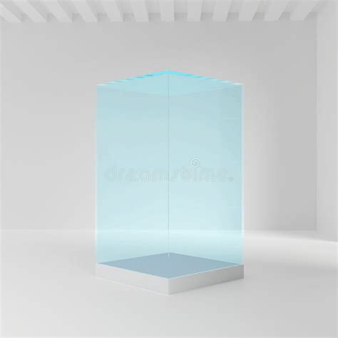Realistic Glass Square Showcase Empty Glass Box In Room Stock