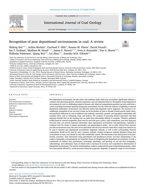 Pdf Recognition Of Peat Depositional Environments In Coal A Review
