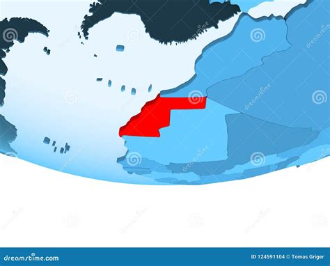 Western Sahara In Red On Blue Map Stock Illustration Illustration Of