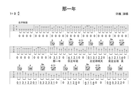 那一年吉他谱 许巍 D调吉他弹唱谱 琴谱网