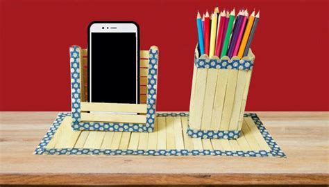 Make Pen Holder Mobile Stand With Popsicle Ice Cream Sticks In Ice Cream Stick Craft